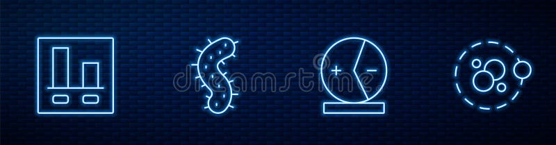 Set Line Atom, Graph Chart Infographic, Virus and . Glowing Neon Icon ...