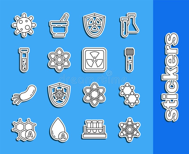 Set Line Atom, Molecule, Test Tube and Flask Chemical, Radioactive in ...