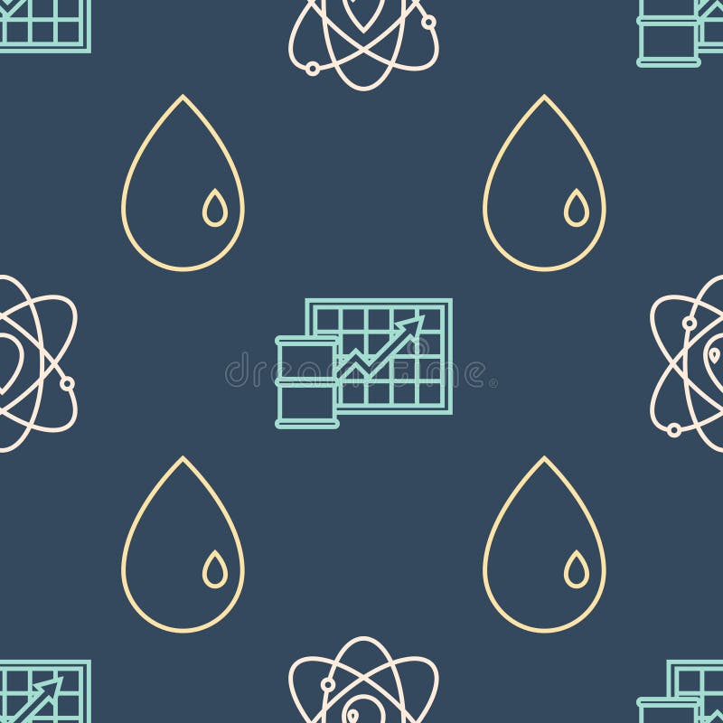 Set Line Atom, Oil Drop and Oil Price Increase on Seamless Pattern ...
