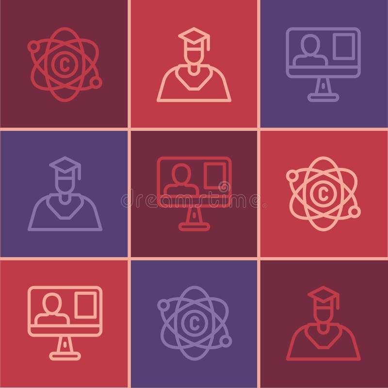 Set Line Atom, Online Class and Graduate and Graduation Cap Icon ... Set Line Atom, Online Class and Graduate and Graduation Cap Icon ...
