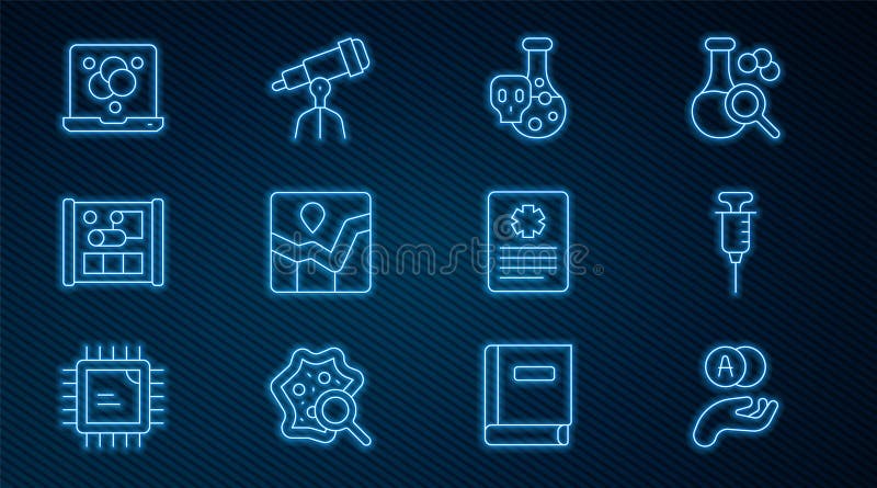 Set Line Atom, Syringe, Test Tube with Toxic Liquid, Graph Chart ... Set Line Atom, Syringe, Test Tube with Toxic Liquid, Graph Chart ...