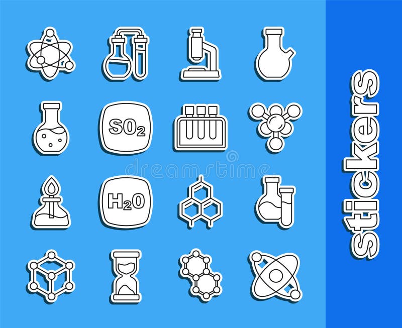 Set Line Atom, Test Tube, Molecule, Microscope, Sulfur Dioxide SO2, and ... Set Line Atom, Test Tube, Molecule, Microscope, Sulfur Dioxide SO2, and ...