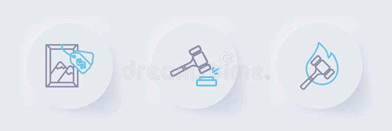 Set Line Auction Hammer, and Painting Icon. Vector Stock Illustration ...