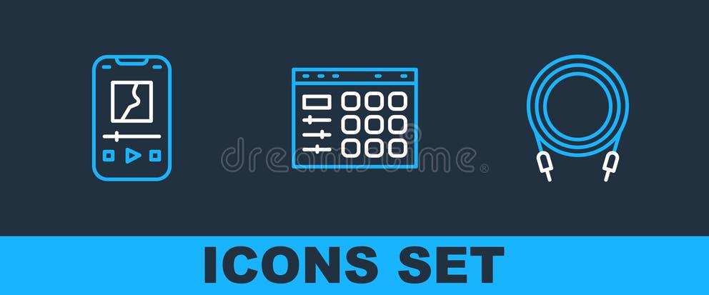 Set Line Audio Jack, Music Player and Drum Machine Icon. Vector Stock ...