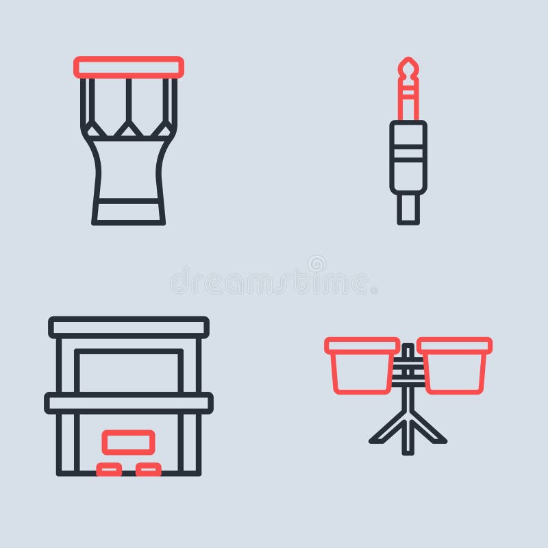Set Line Audio Jack, Piano, Bongo Drum and African Percussion Icon ...