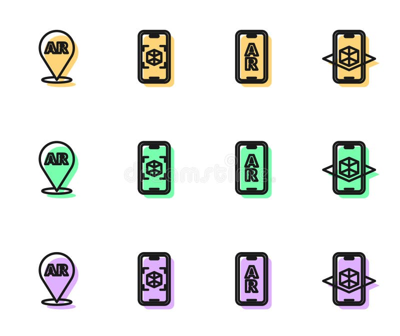 Set Line Augmented Reality AR, 3d Modeling and Icon. Vector Stock ...