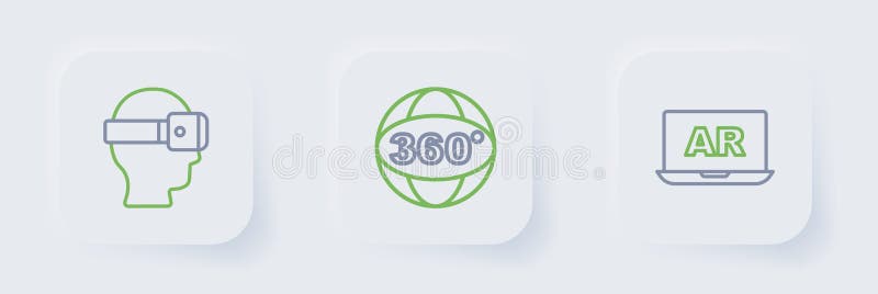 Set Line Augmented Reality AR, 360 Degree View and Virtual Glasses Icon ...