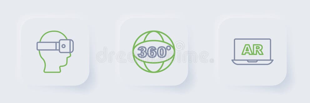 Set Line Augmented Reality AR, 360 Degree View and Virtual Glasses Icon ...