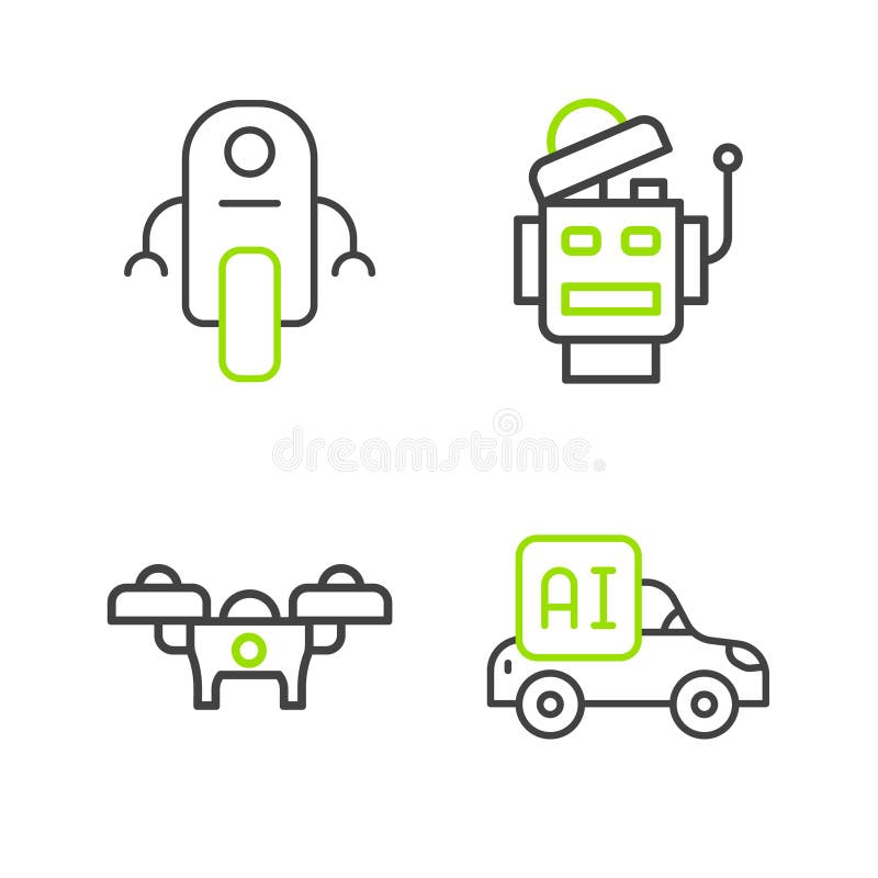 Set Line Autonomous Smart Car, Drone, Robot and Icon. Vector Stock ...