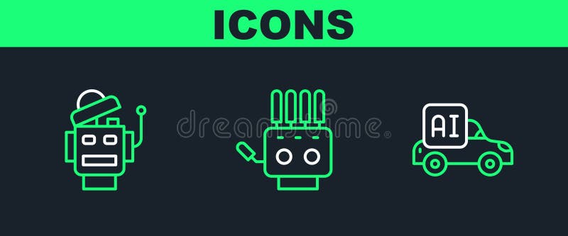 Set Line Autonomous Smart Car, Robot and Mechanical Robot Hand Icon ... Set Line Autonomous Smart Car, Robot and Mechanical Robot Hand Icon ...