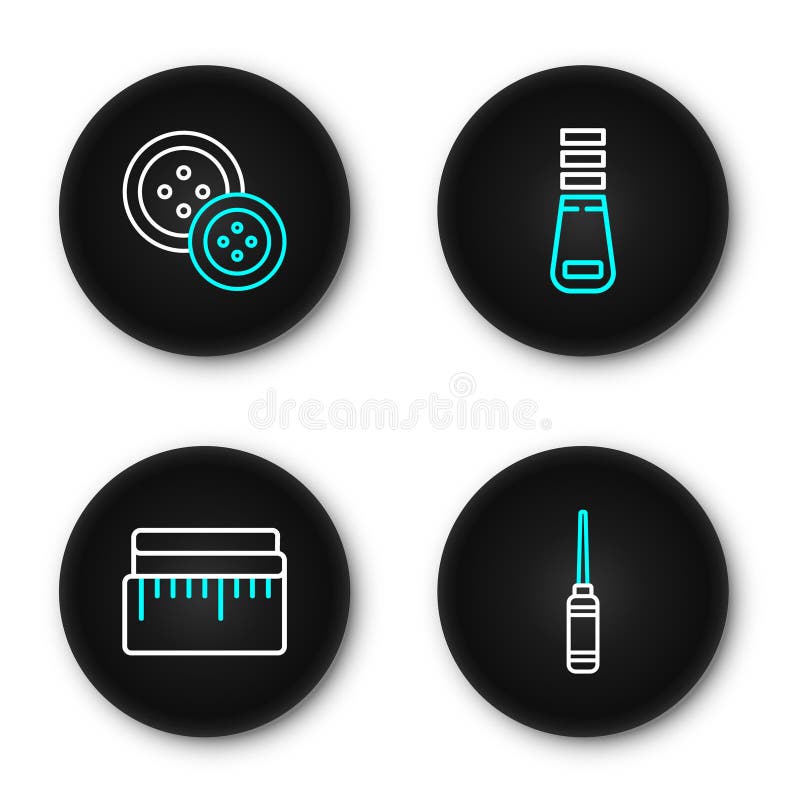 Set Line Awl Tool, Tape Measure, Zipper and Sewing Button Icon. Vector ...