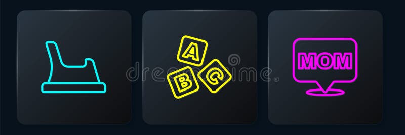 Set Line Baby Potty, Speech Bubble Mom and ABC Blocks. Black Square ...