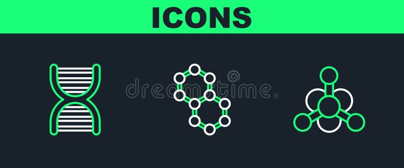 Set Line Bacteria, DNA Symbol and Molecule Icon. Vector Stock Vector ...