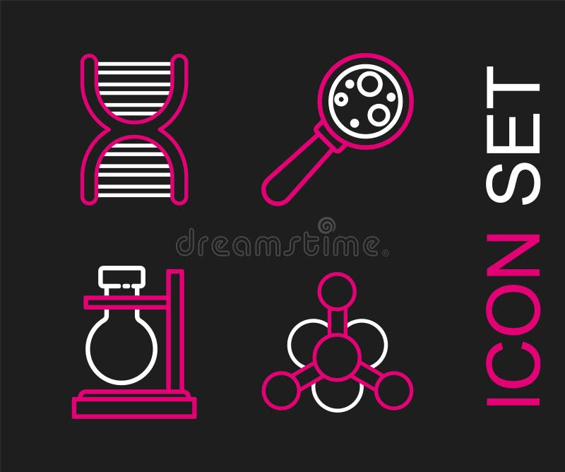 Set Line Bacteria, Test Tube Flask on Stand, Microorganisms Under ... Set Line Bacteria, Test Tube Flask on Stand, Microorganisms Under ...