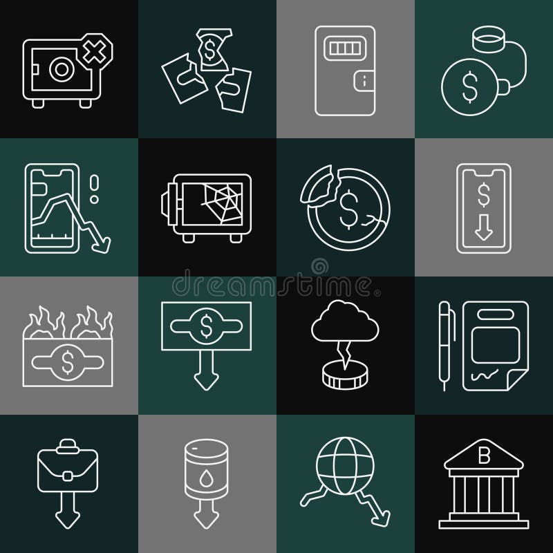 Set Line Bank Building, Contract Money and Pen, Mobile Stock Trading ...