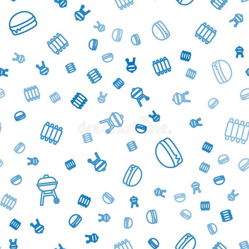 Set Line Barbecue Grill, Burger and Grilled Pork Bbq Ribs on Seamless ...