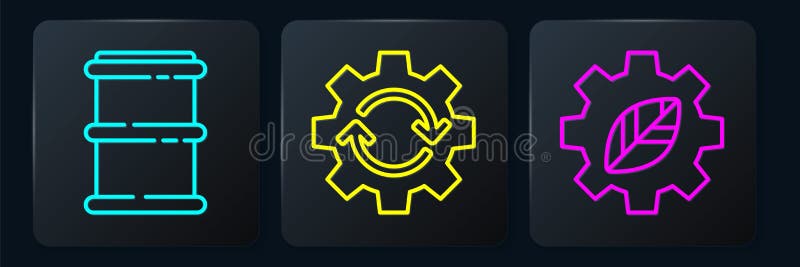 Set Line Barrel, Leaf Plant in Gear Machine and Gear and Arrows As ...