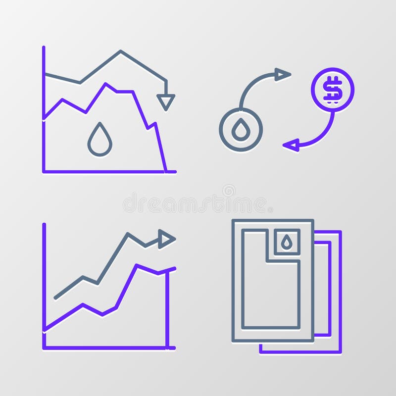 Set Line Barrel Oil, Oil Price Increase, Exchange and Drop Crude Icon. Vector Stock Vector ...