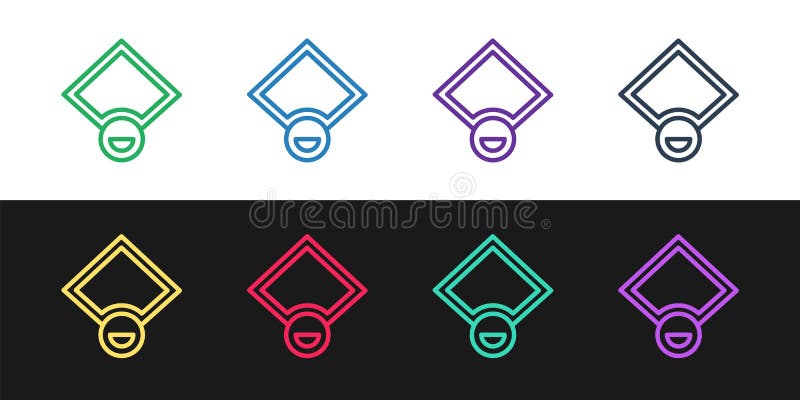 Set Line Baseball Field Icon Isolated on Black and White Background ...