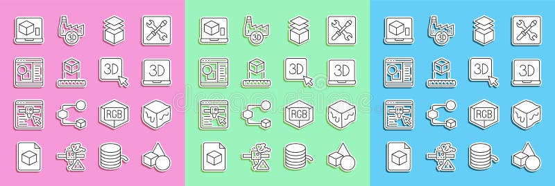 Set Line Basic Geometric Shapes, Isometric Cube, 3D Printer, Layers ...