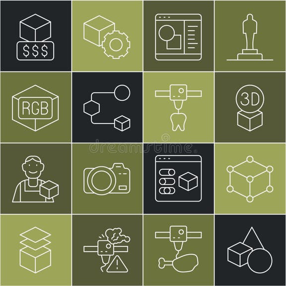 Set Line Basic Geometric Shapes, Isometric Cube, 3D Printer Software ...