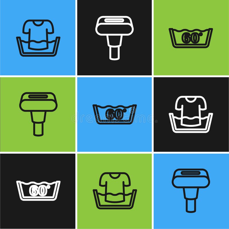 Set Line Basin with Shirt, Temperature Wash and Garment Steamer Icon ...