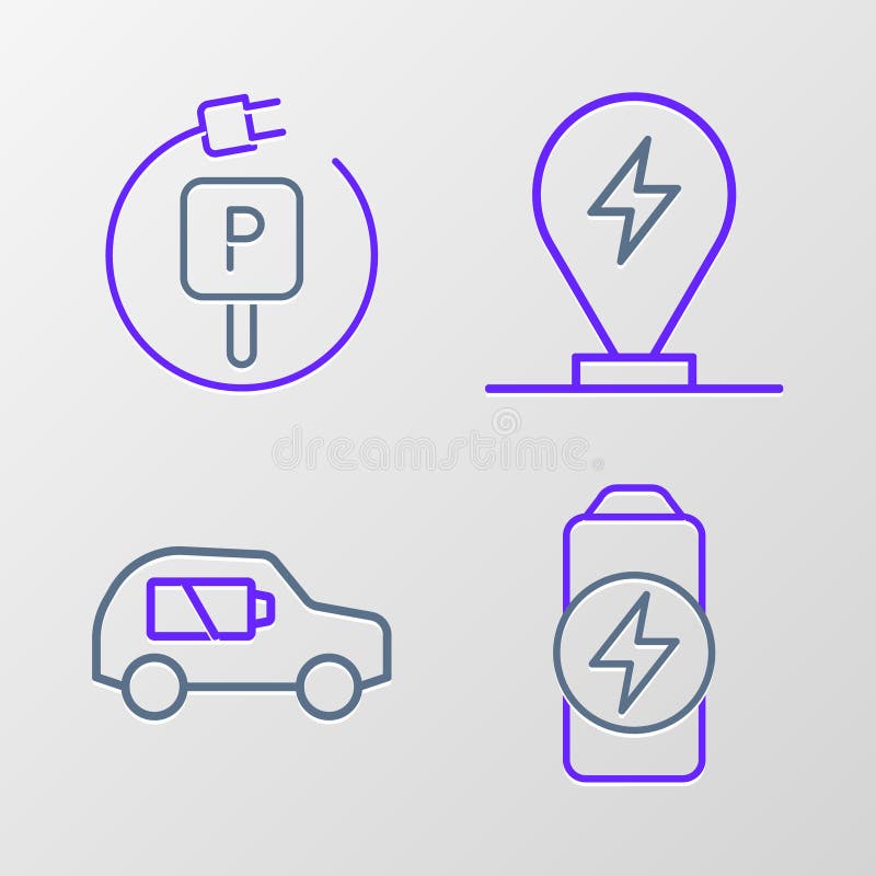 Set Line Battery Charge, Electric Car, Charging Parking Electric and ... Set Line Battery Charge, Electric Car, Charging Parking Electric and ...