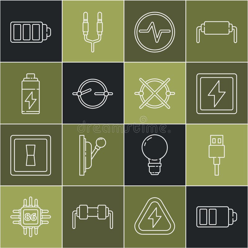 Set Line Battery Charge Level Indicator, USB Cable Cord, Lightning Bolt ...