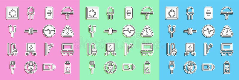 Set Line Battery, Fuse, Exclamation Mark in Triangle, Electric Light ...
