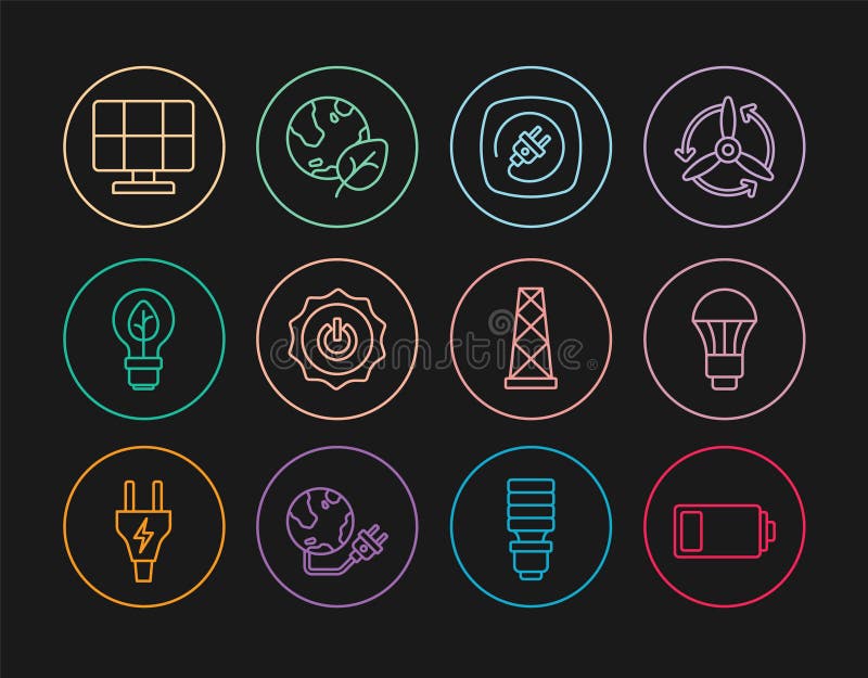 Set Line Battery, LED Light Bulb, Electric Plug, Power Button, Light ...