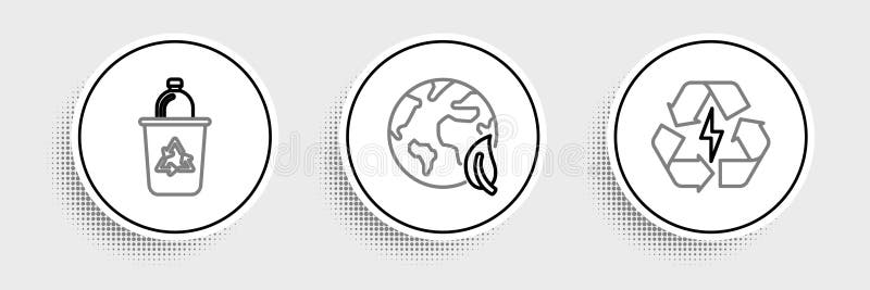 Set Line Battery with Recycle Symbol, Recycle Bin and Earth Globe and ... Set Line Battery with Recycle Symbol, Recycle Bin and Earth Globe and ...