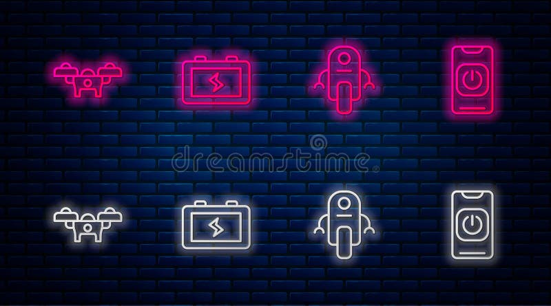 Set Line Battery, Robot, Drone and Turn Off Robot from Phone. Glowing ... Set Line Battery, Robot, Drone and Turn Off Robot from Phone. Glowing ...
