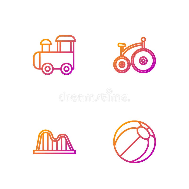 Set Line Beach Ball, Roller Coaster, Toy Train and Vintage Bicycle ...