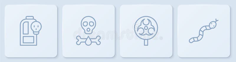 Set Line Beaker with Toxic Liquid, Biohazard Symbol, Bones and Skull ...