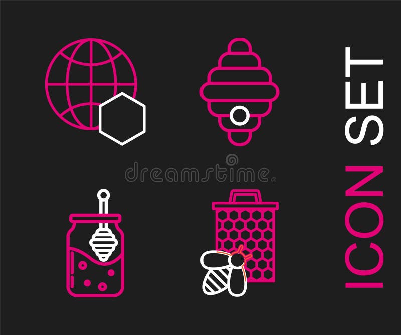 Set Line Bee and Honeycomb, Jar of Dipper Stick, Hive for Bees and ...