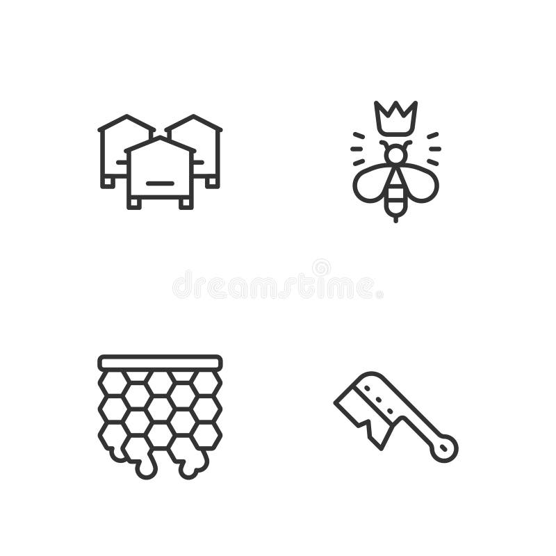 Set Line Beekeeping Brush, Honeycomb, Hive for Bees and Queen Icon ...