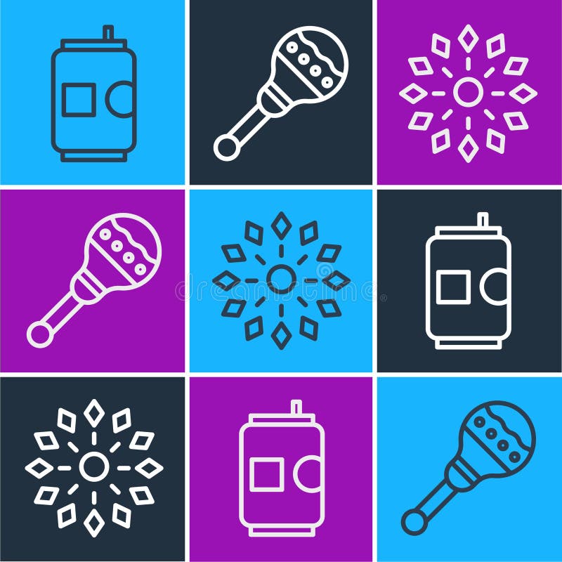 Set Line Beer Can, Firework and Maracas Icon. Vector Stock Vector ...