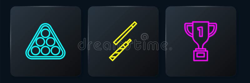 Set Line Billiard Balls in Rack Triangle, Award Cup and Cue. Black ...