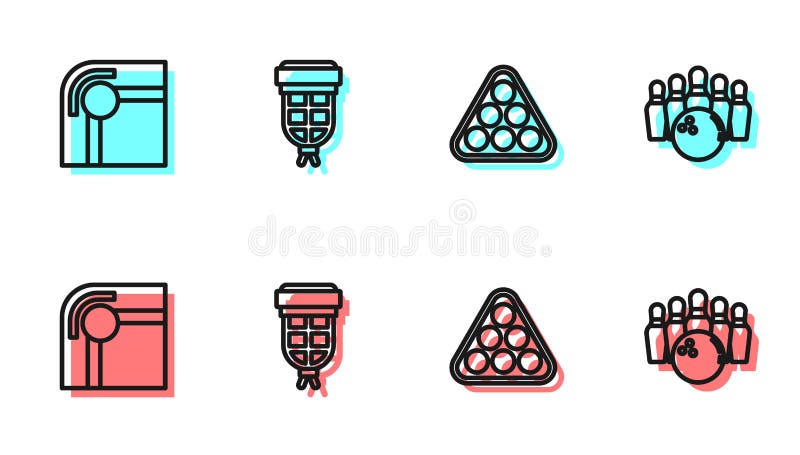 Set Line Billiard Balls in Rack Triangle, Table, Pocket and Bowling Pin ...