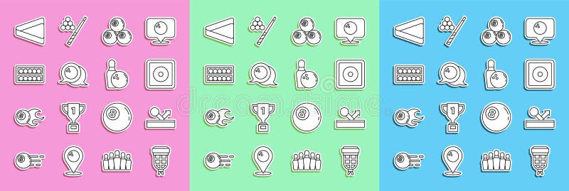 Set Line Billiard Pocket, Ball, Chalk, Bowling, Balls on Stand ...