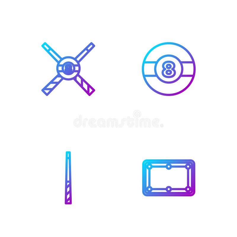 Set Line Billiard Table, Cue, Crossed Billiard Cues and Ball and . Gradient Color Icons Stock ...