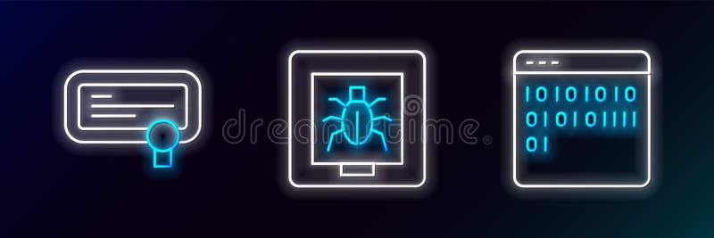 Set Line Binary Code, Certificate Template and Insects Frame Icon ...
