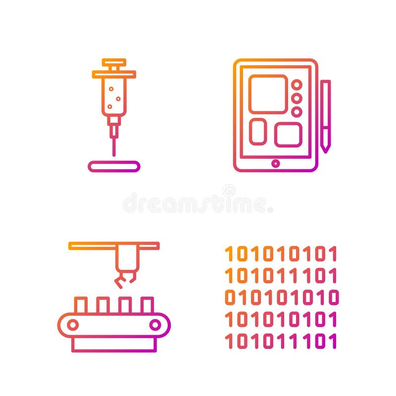 Set Line Binary Code, Factory Conveyor System Belt, Syringe and Graphic ... Set Line Binary Code, Factory Conveyor System Belt, Syringe and Graphic ...