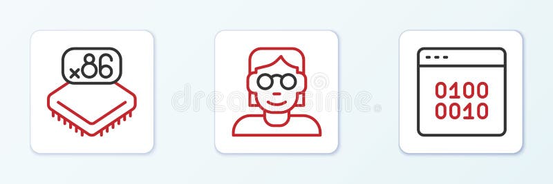 Set Line Binary Code, Processor with Microcircuits CPU and Hacker Coder ... Set Line Binary Code, Processor with Microcircuits CPU and Hacker Coder ...