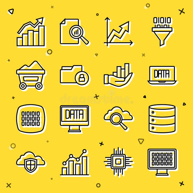 Set Line Binary Code, Server, Data Analysis, Financial Growth, Folder and Lock, Coal Mine ...