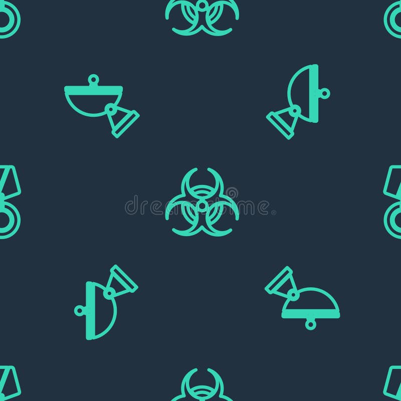 Set Line Biohazard Symbol, Radar and Military Reward Medal on Seamless ...