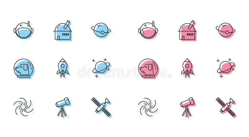 Set Line Black Hole, Telescope, Astronaut Helmet, Satellite, Rocket ... Set Line Black Hole, Telescope, Astronaut Helmet, Satellite, Rocket ...