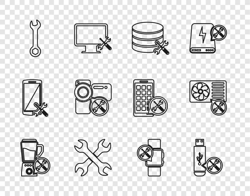 Set Line Blender Service, USB Flash Drive, Database Server, Crossed ... Set Line Blender Service, USB Flash Drive, Database Server, Crossed ...