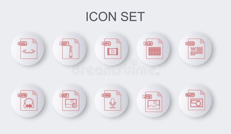 Set Line BMP File Document, MP3, MP4, JPG, XML, ZIP, GIF and OGG Icon ... Set Line BMP File Document, MP3, MP4, JPG, XML, ZIP, GIF and OGG Icon ...