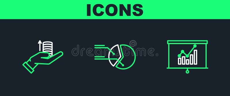 Set Line Board with Graph Chart, Money on Hand and Pie Infographic Icon ... Set Line Board with Graph Chart, Money on Hand and Pie Infographic Icon ...